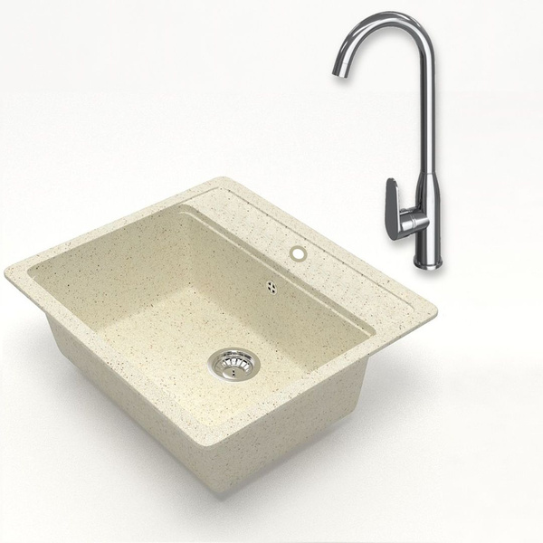 Комплект Teymi 2 в 1 для кухни: мойка Helmi 57х50, бежевая матовая ...