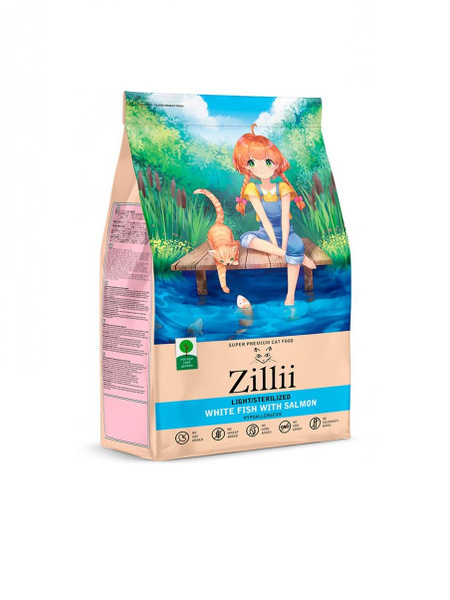 Zillii Light and Sterilized Cat для взрослых стрерилизованных и склонных к полноте кошек Белая ...