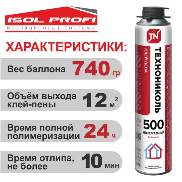 Клей-пена ТЕХНОНИКОЛЬ 500 PROFESSIONAL универсальная, 600 мл ...