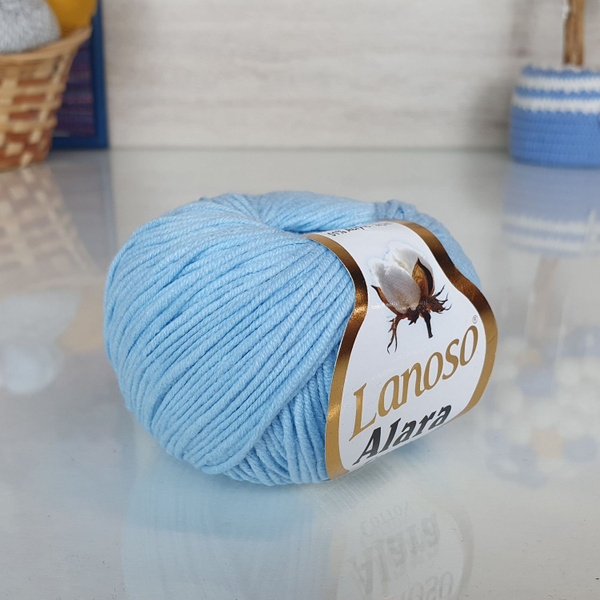 Пряжа Alara Lanoso - 981 (голубой), 50% хлопок, 50% акрил, (50г, 140м) нитки для ручного вязания ...