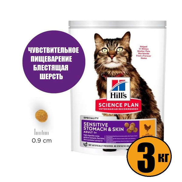 Hill's Sensitive Stomach & Skin Корм сухой для кошек c чувствительной ...