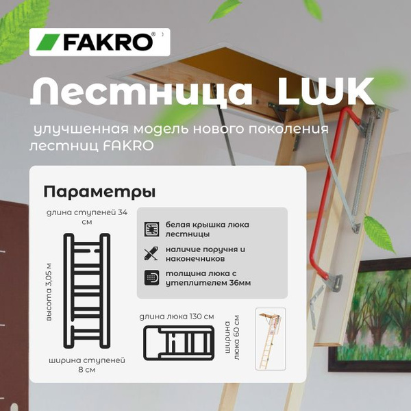 Трехсекционная утепленная чердачная лестница с люком LWK 60х130х305см ...