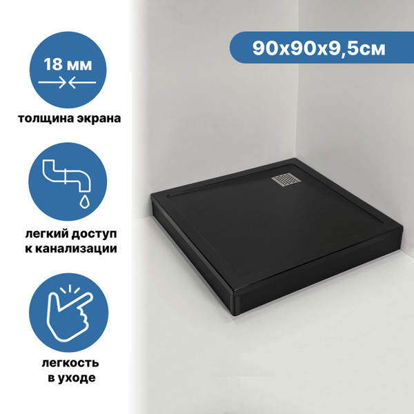 Экран для поддона Ulitka, 90x90x9,5 см, черный - купить с доставкой по ...