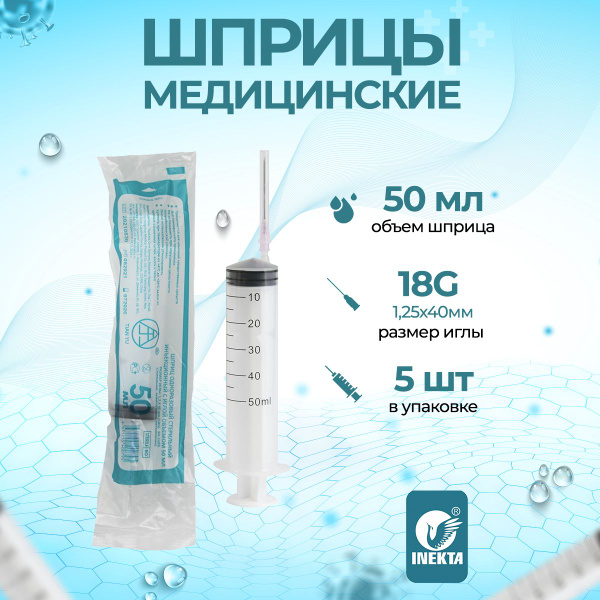 Шприц одноразовый 50мл 5шт INEKTA - купить с доставкой по выгодным ...