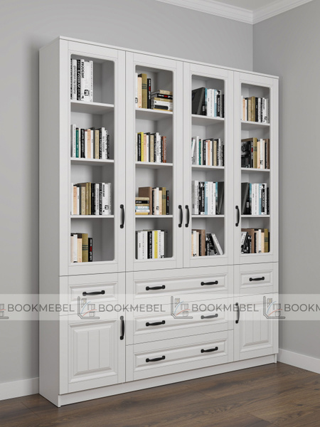 Шкаф книжный Bookmebel Хаски 4-15_Белый / Белый, 160x32x220 см - купить ...