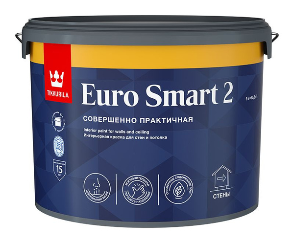 Краска Tikkurila евро 2, Глубокоматовое покрытие, белый - купить в ...