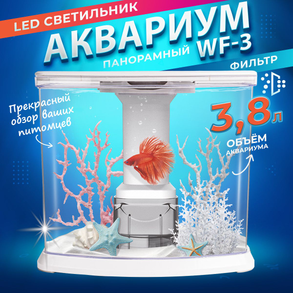 Аквариум Pawgether WF-3 панорамный 3,8 л, настольный с фильтром и светильником - купить с ...