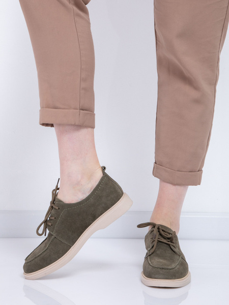 Полуботинки Женский Ascalini хаки, размер 39 Демисезон 8 Шнурки Стандартный низкий (до 4 см ...