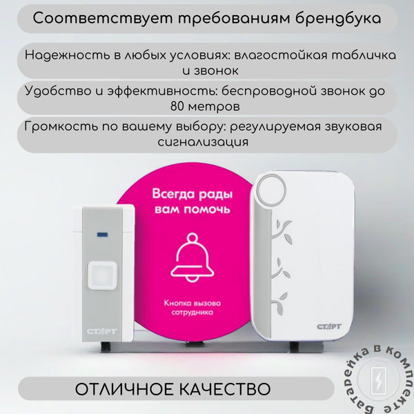 Табличка "Кнопка вызова сотрудника" озон + кнопка вызова, 15 см, 15 см ...