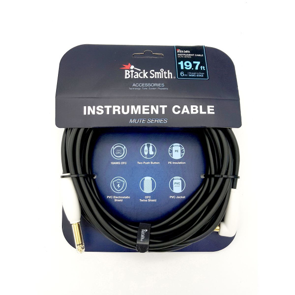 Кабель 6.3 мм Blacksmith Instrument Cable Mute Series 19.7ft MSIC-STA6 ...