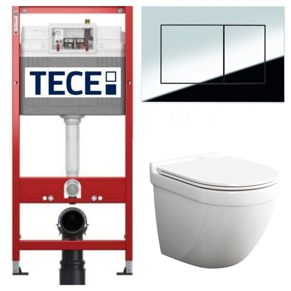 Инсталляция TECE base 9400412 с подвесным безободковым унитазом TEYMI IVA, ультратонкое сиденье ...