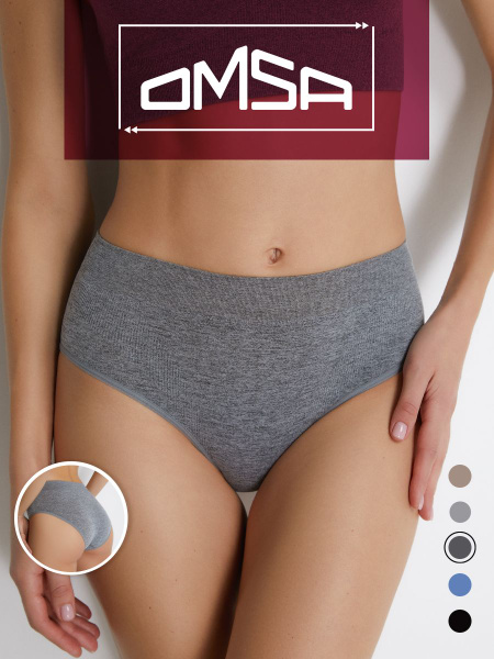 Трусы Женский Omsa слипы Микрофибра серый, размер 46 Высокая Китай Повседневный Однотонный ...