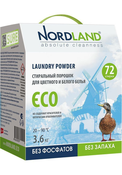 NORDLAND Стиральный порошок 3600 г 72 стирок Для белых тканей, Для ...