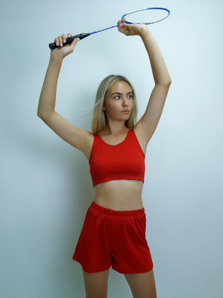 Костюм спортивный Женский BITSUN Спортивный с шортами красный, размер 50 Полиэстер, Сетчатая ...