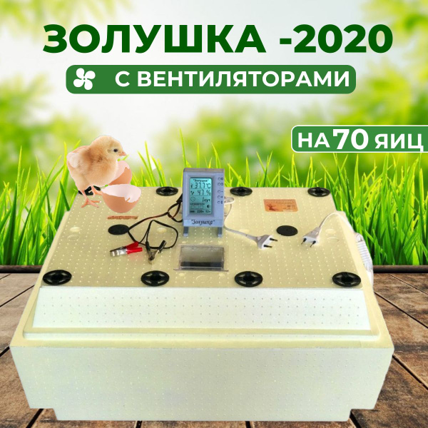 Инкубатор Золушка-2020 до 70 яиц с вентиляторами автоматический 220/12В ...