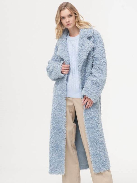 Шуба Женский Vira Plotnikova Шерсть английский воротник голубой, размер 52 Длинный Россия Зима ...