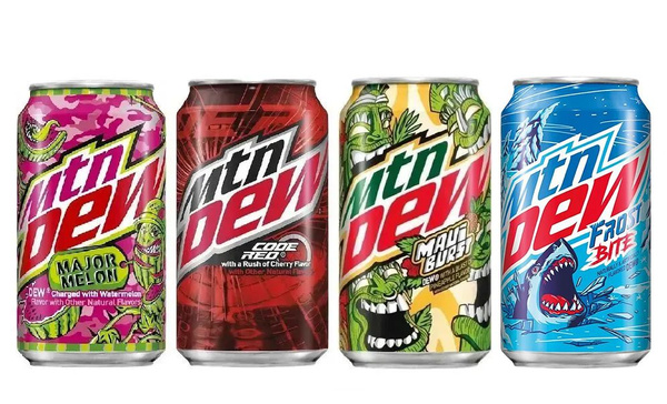 Характеристики Набор из 4 напитков Mountain Dew (Code Red, Major Melon ...