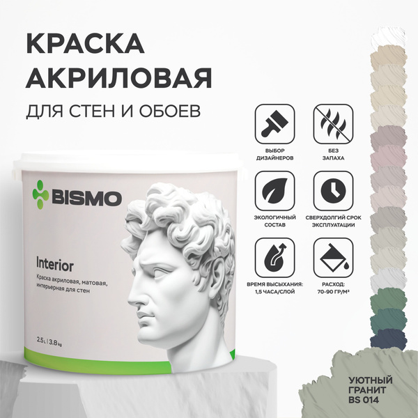 Bismo Краска Быстросохнущая, Моющаяся, до 31°, Акриловая дисперсия ...