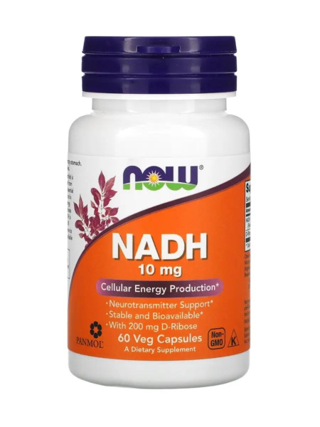 NOW NADH 10 мг с 200 мг D-Ribose, 60 капсул Энергетическая Поддержка и ...