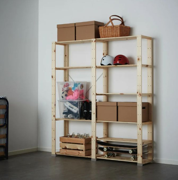 Характеристики Стеллаж деревянный реечный IKEA Hejne - 2 секции, 10 ...