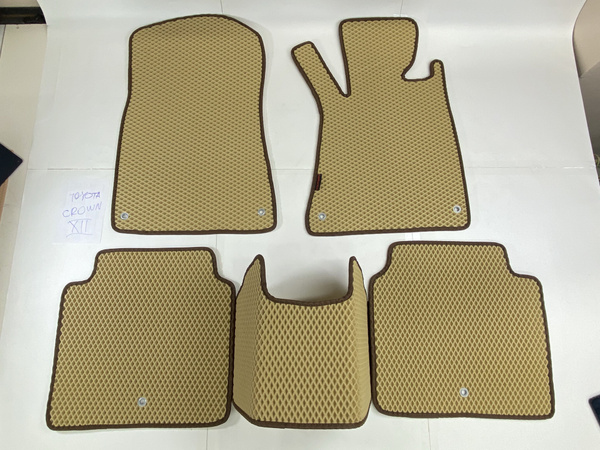 Автомобильные коврики EVA для Toyota Crown XII пр.руль (2003-2008) бежевые с коричневым кантом ...