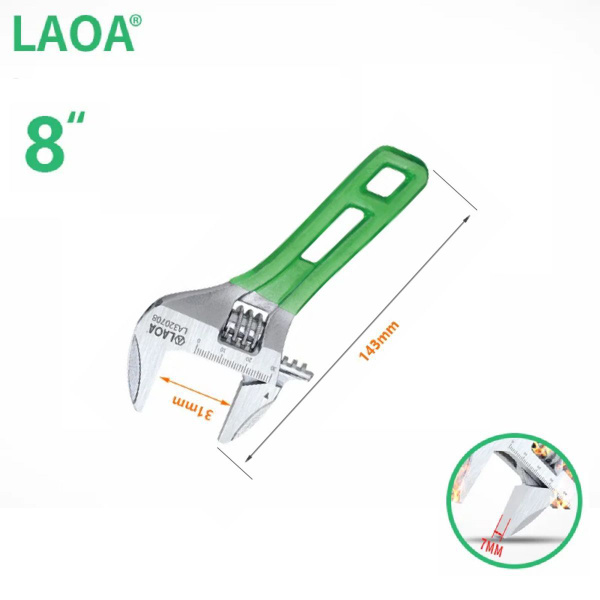 Ключ разводной сантехнический 8 дюймов LAOA, 143мм длина и 31 мм максимальное раскрытие, CrV с ...