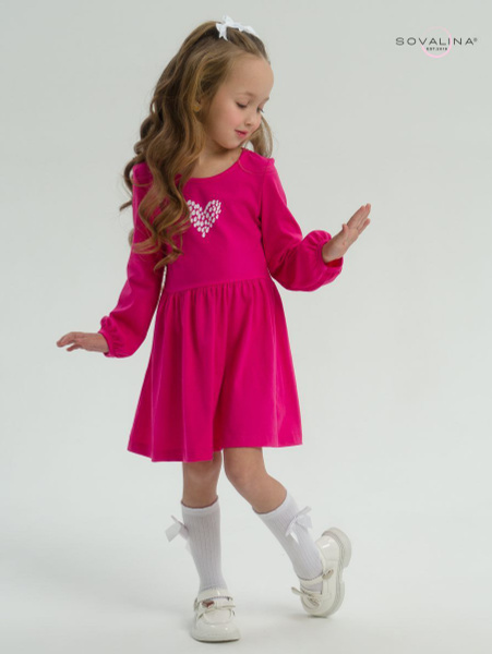 Платье Девочки SOVAlina фуксия прямое Повседневный Длинный Трикотаж ...