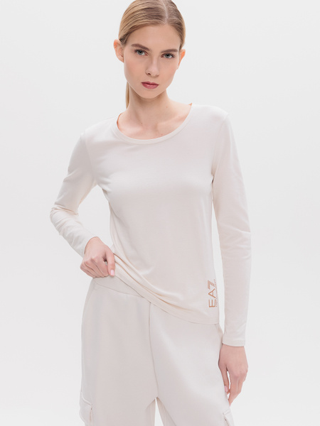 Лонгслив Женский EA7 светлый песок, размер 42, 44 Хлопок, Эластан Повседневный купить c ...