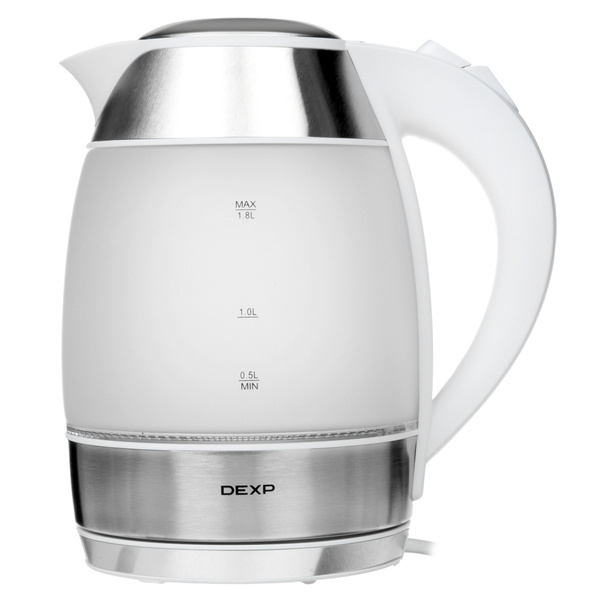 Электрочайник DEXP EK-02GFRW стекло, 1,8 л, 2000 Вт, скрытый нагревательный элемент Белый купить ...
