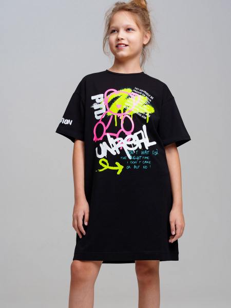 Платье Девочки PlayToday черный Повседневный Короткий Трикотаж, размер 134 Без застежки ...