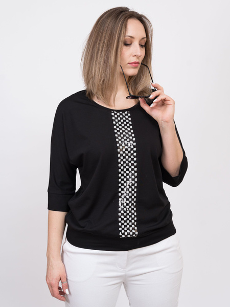 Блузка Женский Balsako черный, белый Трикотаж Пайетки Три четверти ...