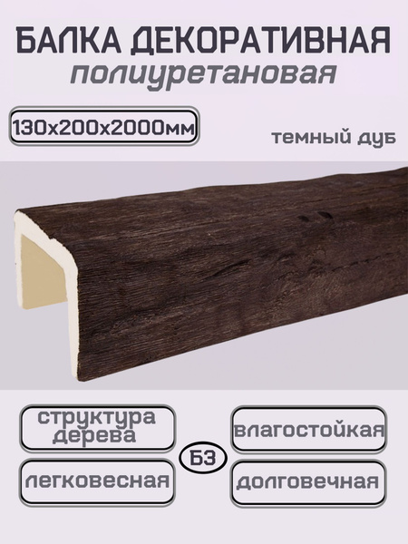 Балка декоративная полиуретановая имитация бруса 130ммх200ммх2000мм ...