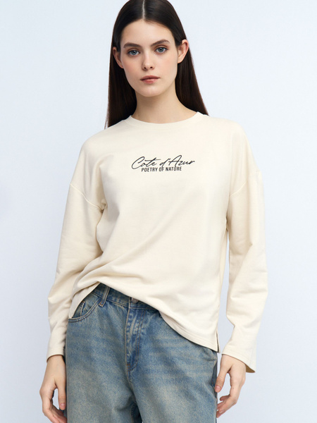 Лонгслив Женский Zolla слоновая кость Длинный, размер 42 Хлопок, Полиэстер Повседневный, рост ...