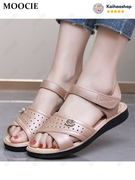 Босоножки Женский MOOCIE Без каблука ABS пластик, Искусственная кожа, размер 39 Толстая подошва ...
