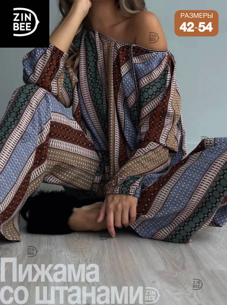 Пижама Женский ZinBee Хлопок, Лавсан, размер 42, 44 амарантово-розовый Три четверти Китай купить ...