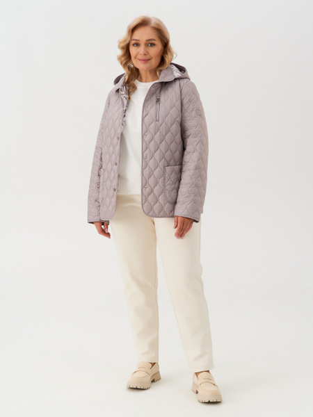 Куртка Женский Elfina Карманы, Капюшон пудровый отложной Полиэстер, размер 44 Длинный Демисезон ...