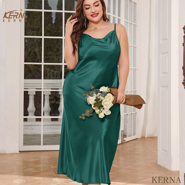 Ночная сорочка Женский KERNA с рубашкой, с юбкой Искусственный шелк, размер 56 Цветочный зеленый ...