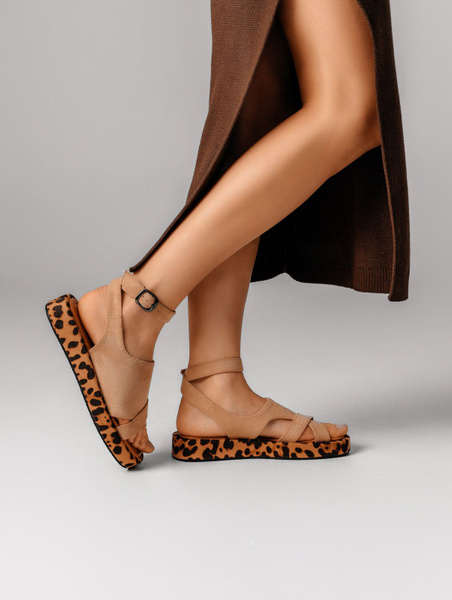 Босоножки Женский Obba Без каблука Микрофибра, Экозамша, размер 39 Леопардовый принт, Легкая ...