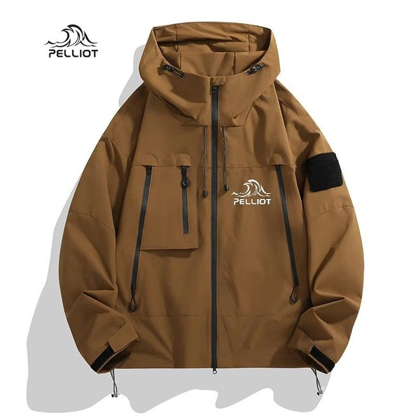 Анорак Мужской, Женский Pelliot Шнуровка коричневый съемный воротник Политекс, размер 52 Длинный ...