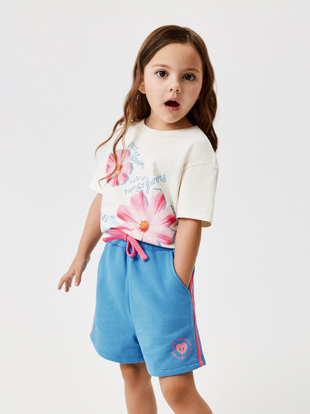 Шорты Девочки Acoola Спортивный голубой, размер 104 Трикотаж, Хлопок Резинка, Завязки оверсайз ...