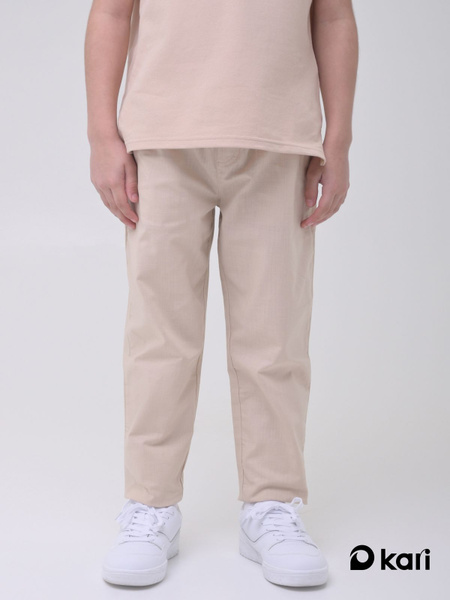 Брюки Мальчики Kari прямые бежевый Хлопок, Спандекс Повседневный, размер 152 Завязки, Резинка ...