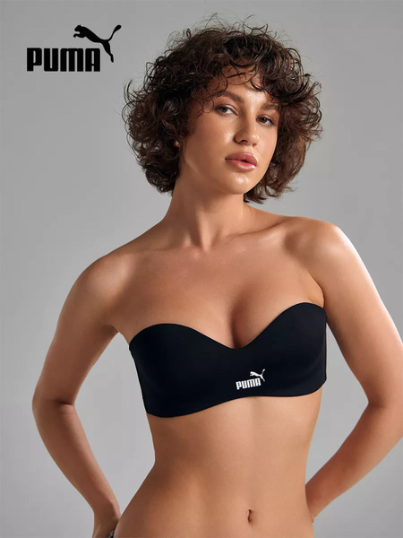 Бюстгальтер Женский PUMA бандо, бралетт, размер 70B, 70A черный матовый Полиамид Вечерний ...