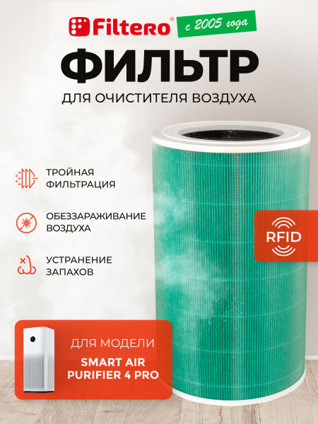 Фильтр Filtero FTV 06 для воздухоочистителя Xiaomi Smart Air Purifier 4 Pro, цвет зеленый ...