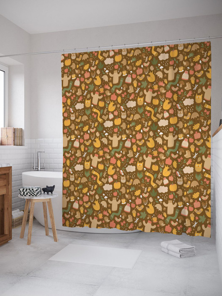 Штора для ванной 200x180 см JoyArty еж, ежик, иголки, колючки, животное, зверек, лиса, лисица ...