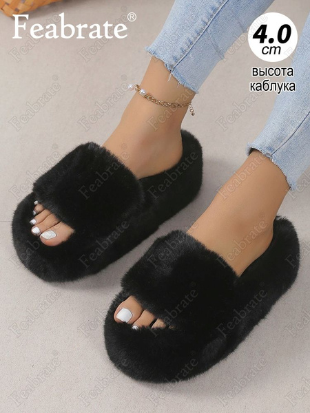 Тапочки Женский Feabrate, размер 39 R (средняя) черный Толстая подошва, Открытый нос На любой ...