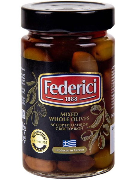 Оливки ассорти с косточкой Federici Каламата, каламата блонд, амфисса, 300 г купить на OZON по ...