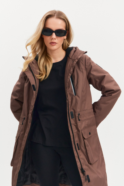 Куртка Женский Avese Капюшон, Карманы коричневый капюшон Waterproof, Мембранные материалы ...