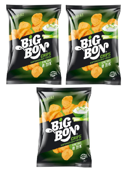 Чипсы Big Bon со вкусом сметаны и лука,3 уп по 75г купить на OZON по ...