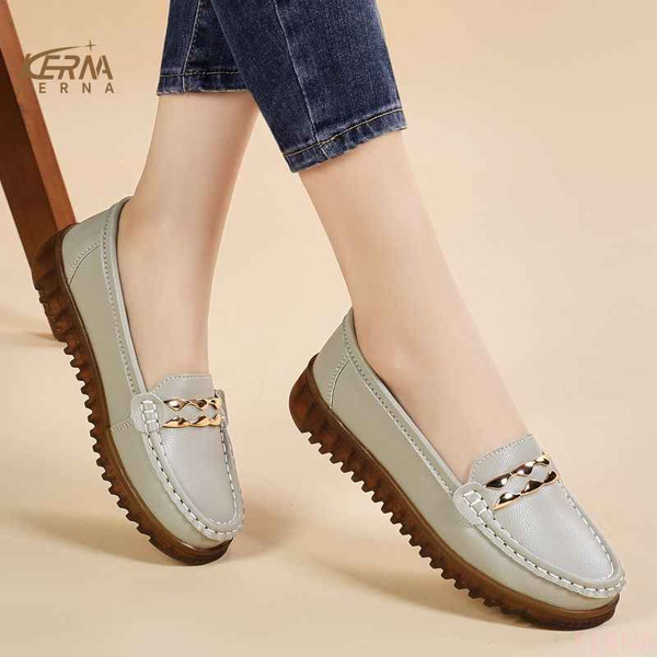 Мокасины Женский KERNA серый, размер 35 Китай Без застёжки Металлические вставки Лето Низкая ...