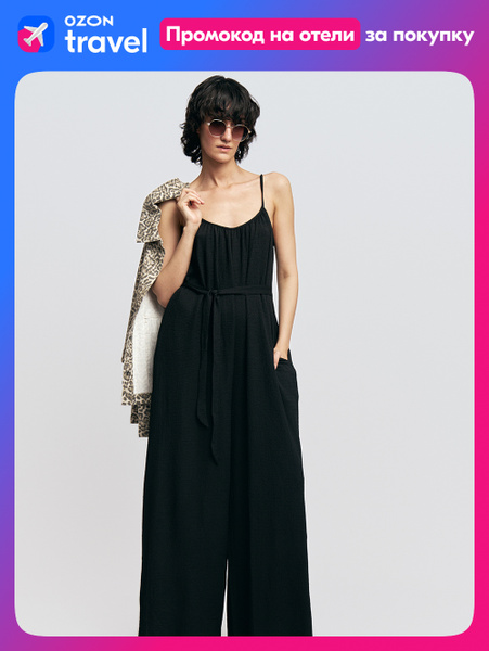 Комбинезон Женский Zolla, размер 46, рост 164-176 черный Лето Повседневный Полиэстер, Эластан ...